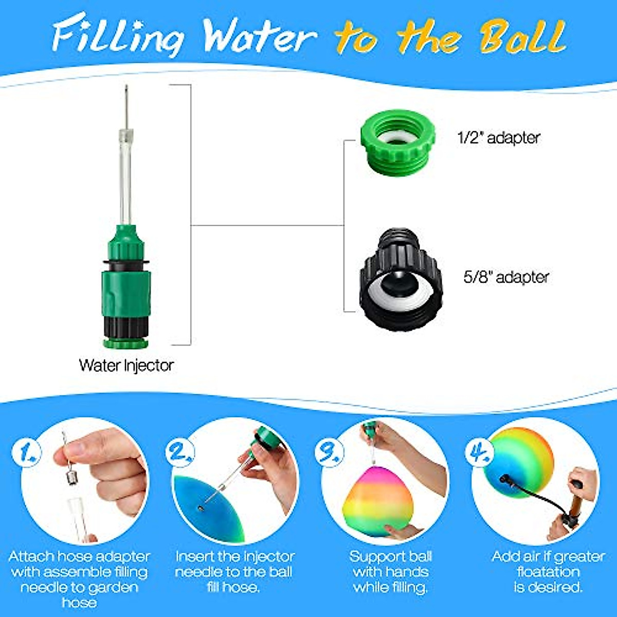 Hiboom Swimming Pool Balls Underwater | Pool Diving Toys Ball with Water Filling Adapter | Cool Exercise Toys That Can Bounce Under Water, Swimming Gifts for Kids, Adults, Family (Rainbow Style)