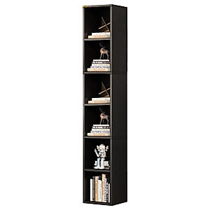 YQ JENMW 68.5 Inches Small Tall Narrow Corner Bookshelf, 6 Shelf Cubby Storage Organizer for Small Spaces, Freestanding Storage Cabinet for Bedroom Library Living Room Home Office, Black