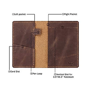 Leather Journal Cover for 3.5" x 5.5" Pocket Size Notebook With Pen Loop, Leather Cover Compatible with Rocketbook Notebook Mini Size - Brown