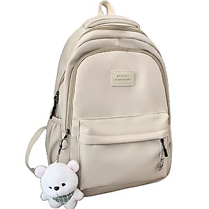 GRYPIT Kawaii Cute Aesthetic Backpack with Cute Accessory Cute Bag Charm (Stone White)