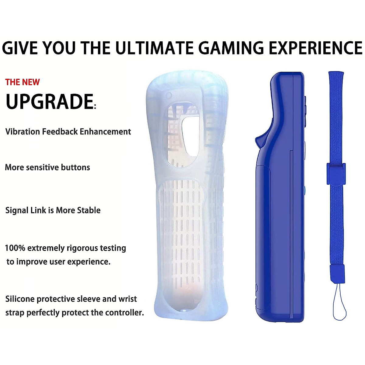 ZeroStory 2 Packs Classic Wireless Controller Compatible for Wii and Wii U Console, Gamepad with Silicone Case and Wrist Strap (Red and Dark Blue)
