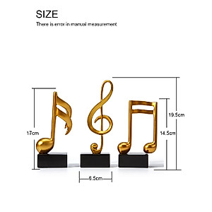 HAUCOZE 3pcs Music Note Decor Gifts Musical Figurine Modern Statue Sculpture Table Centerpiece Crafts Gold Home Arts 7.5inch