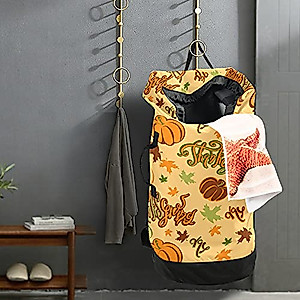 Happy Thanksgiving Day Laundry Bag Heavy Duty Laundry Backpack with Shoulder Straps Handles Travel Laundry bag Drawstring Closure Dirty Clothes Organizer For College Dorm, Apartment, Camp Travel