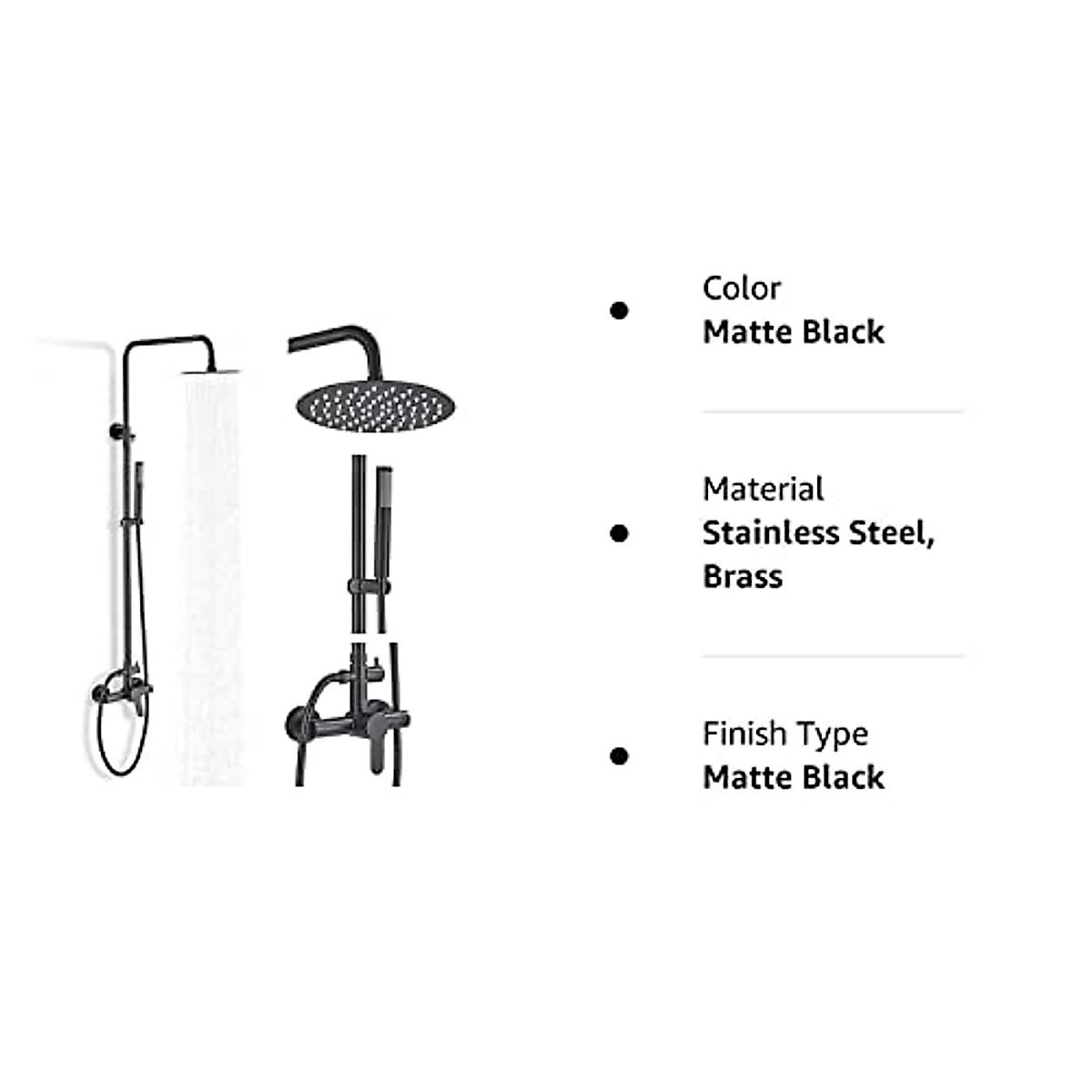 MOSSON Shower System Matte Black Outdoor Shower Faucet Set with 8" Rain Shower Head Handheld Sprayer Single Handle Stainless Steel Wall Mounted Shower Fixtures for Bathroom or Backyard