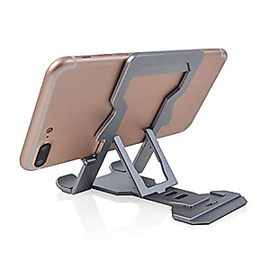 QiBok Aluminum Alloy Foldable Phone Stand, Portable Cell Phone Stand for Desk and Adjustable Height, Cell Phone Holder Cradle Dock Compatible Most of Phone