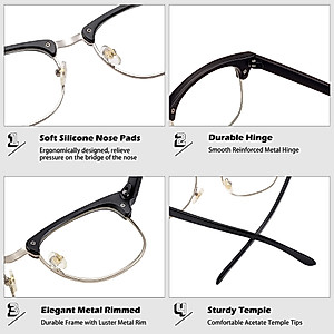 COASION Vintage Semi-Rimless Clear Glasses Fake Nerd Horn Rimmed Eyeglasses Frame (Matte Black/Silver Rimmed)