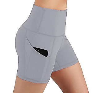Bblulu High Waist Yoga Shorts for Women with 2 Side Pockets Solid Seamless Tummy Control Running Gym Workout Shorts