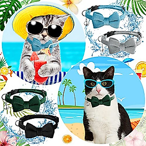 4 Pieces Cat Bow Tie Collar with Bell Breakaway Cat Collar Comfortable Velvet Cat Collar with Cute Safety Pet Collar for Pet Kitten Puppy (Black, Gray, Dark Green, Blue,Small)