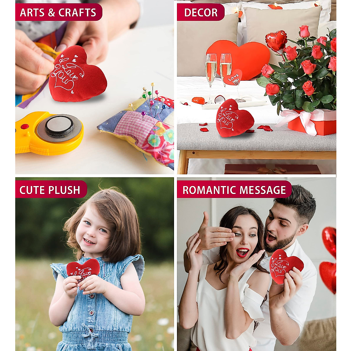 DolliBu I Love You Red Heart Plush - Mini Stuffed Heart Plush Toy, Special Anniversary Valentines Day Heart Plush Accent, Cute Small Heart Shaped Plush Decor, Romantic Stuffed Animals Heart- 3 Inches