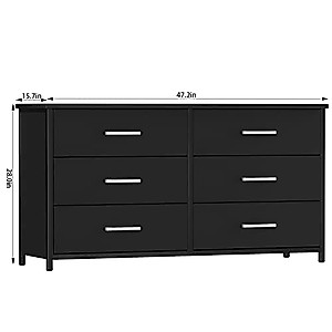 IKENO 6 Drawer Double Dresser, Industrial Wood Dresser for Bedroom, Sturdy Steel Frame…