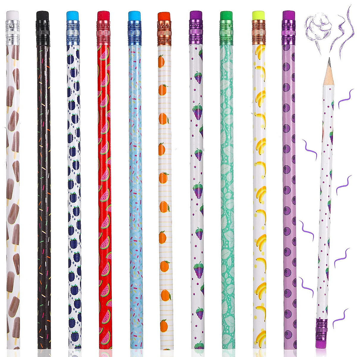30 Pieces Scented Pencils Welcome Back to School Pencils Graphite Pencil Cylinder Wood Pencils with Fruit Elements School Stationery Party Reward Supplies for Students, 7.5 Inch (Multiple Style)