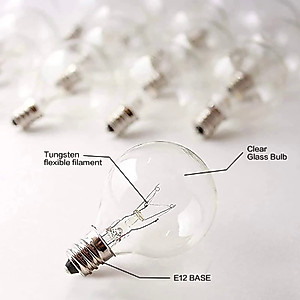 CHYSUPER G40 Light Bulbs Replacement, Clear Globe G40 Bulbs E12 120V 5W, G40 Replacement Bulbs for Outdoor String Lights, 25 Pack (Incandescent Bulbs)