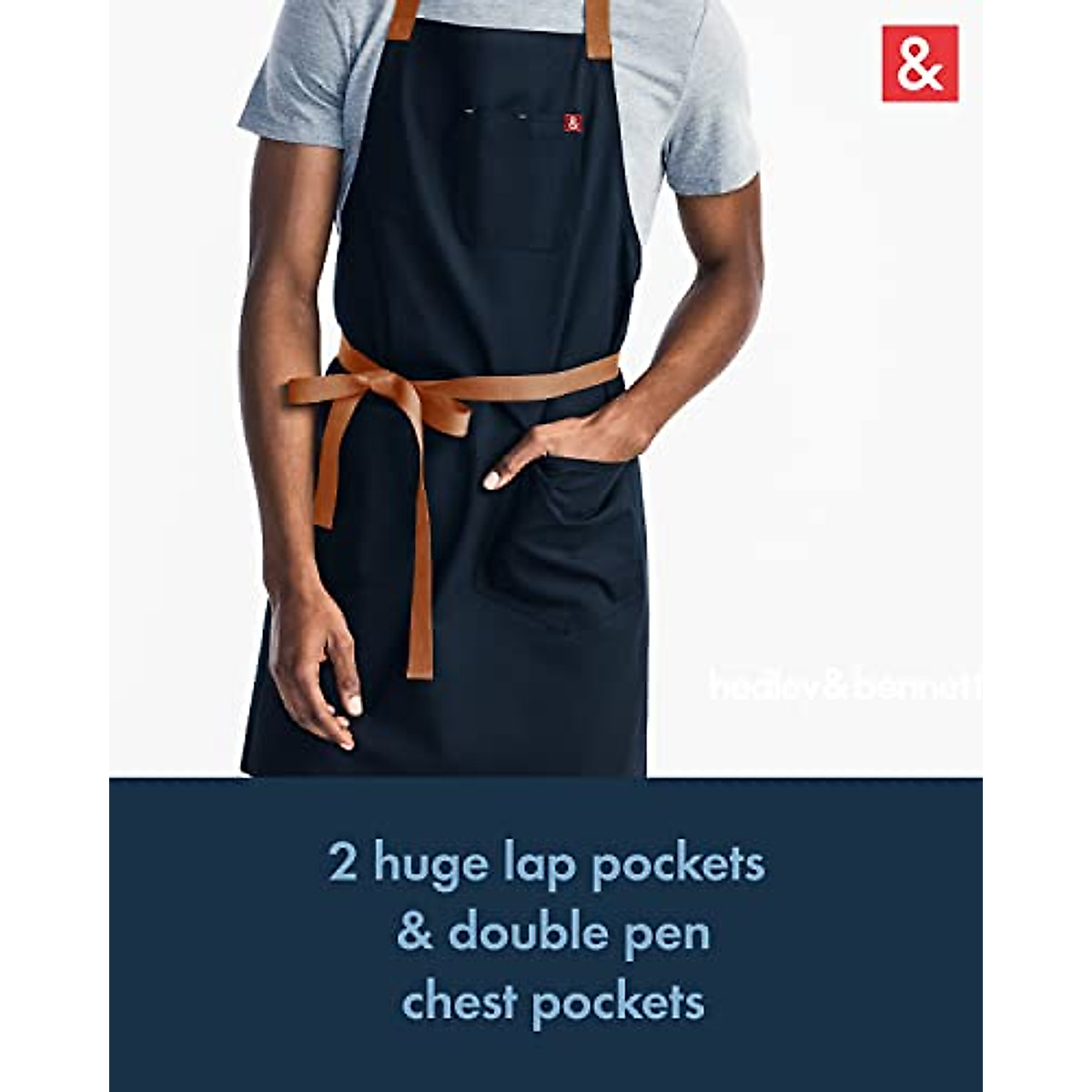Hedley & Bennett Midnight Blue Essential Apron - Professional Chef Apron with Pockets and Adjustable Bib Strap for Cooking & Grilling - Kitchen Aprons for Men & Women - 8oz 100% Cotton Twill Fabric