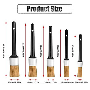 Ajxn 5 Pack Car Detail Brush Set, Different Sizes Fiber Soft Boar Hair Auto Dedust Brush, Car Interior Exterior Non-marking Clean Brush, Suitable for Cars Wheels, Engine Bay, Seats, Air Vents (Black)