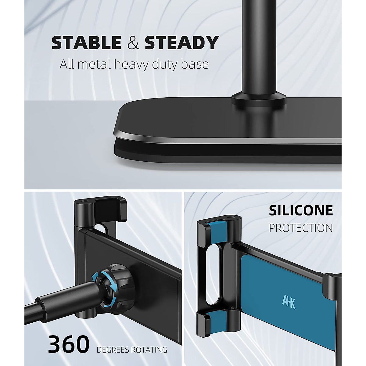 AHK Tablet Stand Holder, Angle Height Adjustable Tablet & Phone Stand for Desk, Thick Case Friendly iPad Holder Stand Compatible with(4.7-12.9") iPad, ipad Pro 12.9, Air Mini 4, iPhone, Kindle, Switch