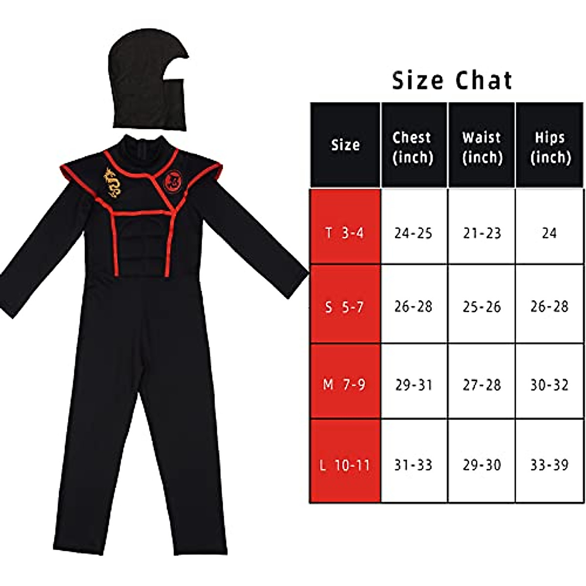 ThinkMax Boys Ninja Costume for Kids Halloween Dress Up Party with Ninja Foam Accessories Toys (M 7-9 Years)