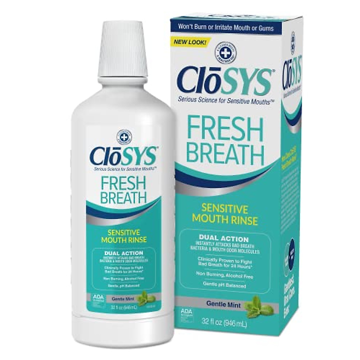 CloSYS Sensitive Mouthwash, 32 Ounce, 2 Count, Gentle Mint, Alcohol Free, Dye Free, pH Balanced, Helps Soothe Mouth Sensitivity, Fights Bad Breath