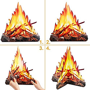3 Sets 12 Inch Tall Artificial Fire Fake Flame Paper 3D Decorative Cardboard Campfire Centerpiece Flame Torch for Campfire Party Decorations