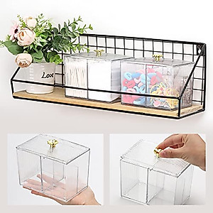 2PCS 2 Slot Qtip Holder Jar, Plastic Cotton Swab Dispenser Box with Lid Qtip Storage Box for Bathroom Home Storage Organizer(Black,Gold)