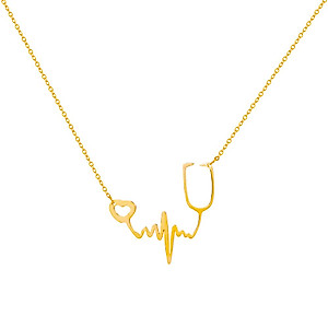 MAJORWARAP Nurse Stethoscope Heartbeat Necklace for Women Heart Stethoscope Pendant Doctor Nurse Medical Graduation Jewelry Gift (Gold)