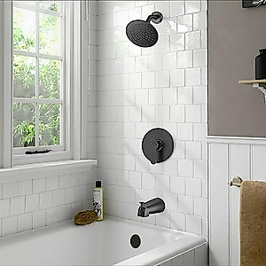 WRISIN Black Shower Faucet Set with Tub Spout, Black Shower Head and Handle Set, Matte Black Shower Fixtures with 6 Inch High-Pressure Rain Shower Head