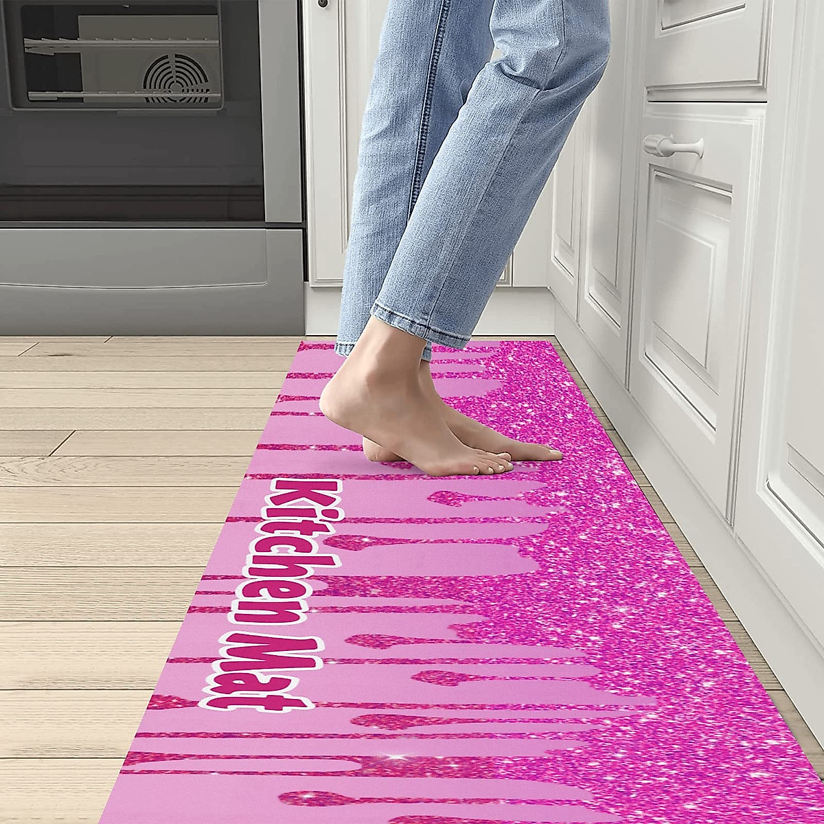Pink Glitter Dripping Personalized Kitchen Mat Rug,Custom Floor Door Mat Anti-Slip Rugs for Kitchen,Bathroom,Laundry,48x17Inch