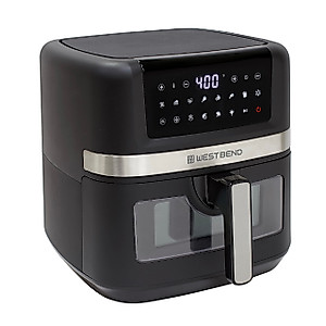 West Bend Air Fryer 7-Quart Capacity with Digital Controls View Window and 13 Cooking Presets, Nonstick Frying Basket, 1700-Watts, Black