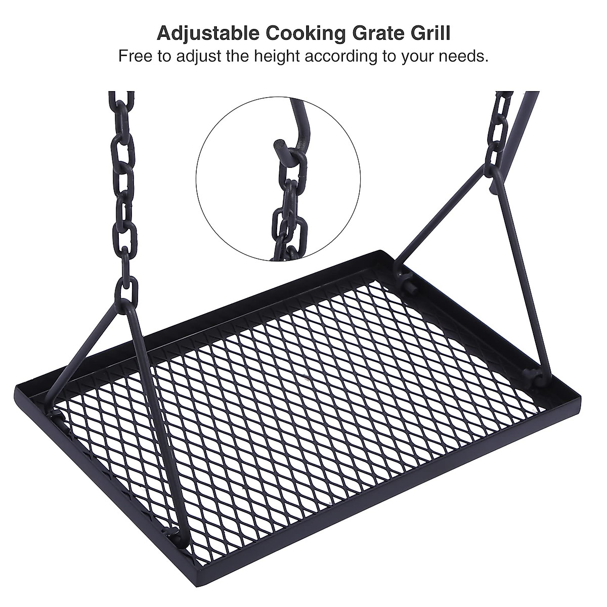 Lineslife Grill Swing Hanging Campfire Cooking Stand with Adjustable Iron Grill Grate, Collapsible Campfire Cooking Rack with Hooks and Accessories for BBQ Picnic, Outdoor Camping Cookware, Dutch Oven