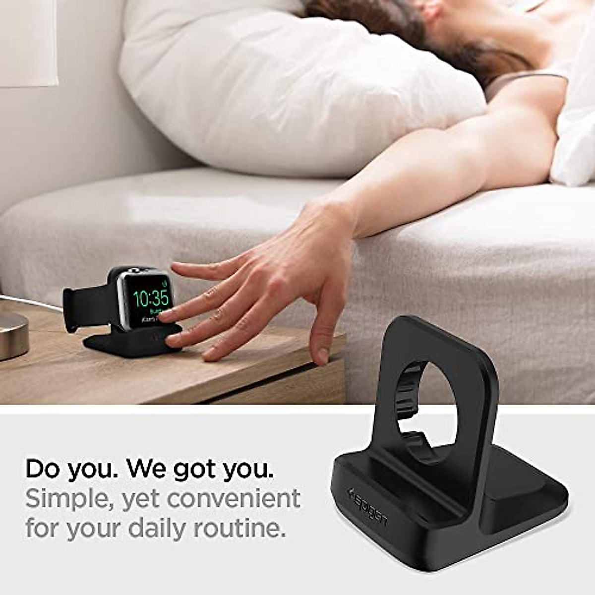 Spigen S350 Stand Designed for Apple Watch Charger Stand Apple Watch Ultra, Series 8/SE2/7/6/SE/5/4/3/2/1 (49mm,45mm,44mm,42mm,41mm,40mm,38mm) Durable TPU with Non-Slip Stable Base - Black