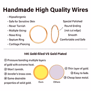 Small Cartilage Hoop Earrings for Women/Men, Thin Piercing Hoop Ring for Helix, Tragus, Conch, Nose (1 Pair 7mm,22g,14K Gold Filled)