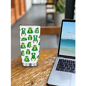 WIRESTER 20 OZ Stainless Steel Tumbler With Lid, Double Wall Vacuum Insulated Tumbler, Coffee Travel Mug Cup for Hot Cold Drinks - Green Frog Funny Playful Postures