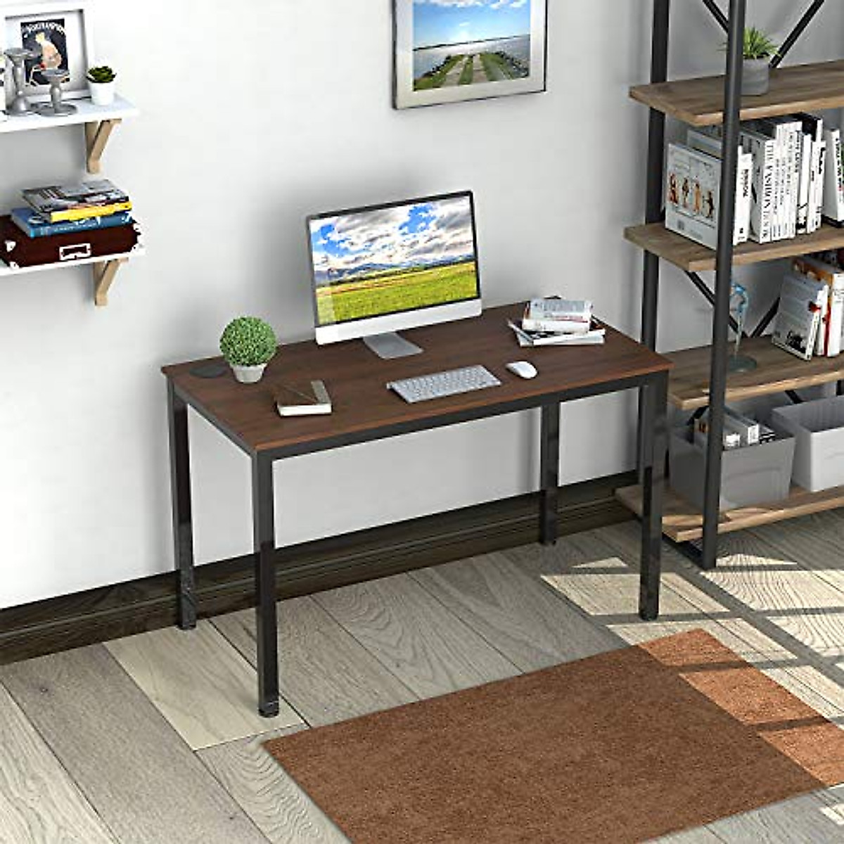 It's_Organized Study Computer Desk 47" Home Office Writing Desk, Modern Simple Style PC Table, Student Study Desk,Easy to Assemble,Black Metal Frame,Oak Black