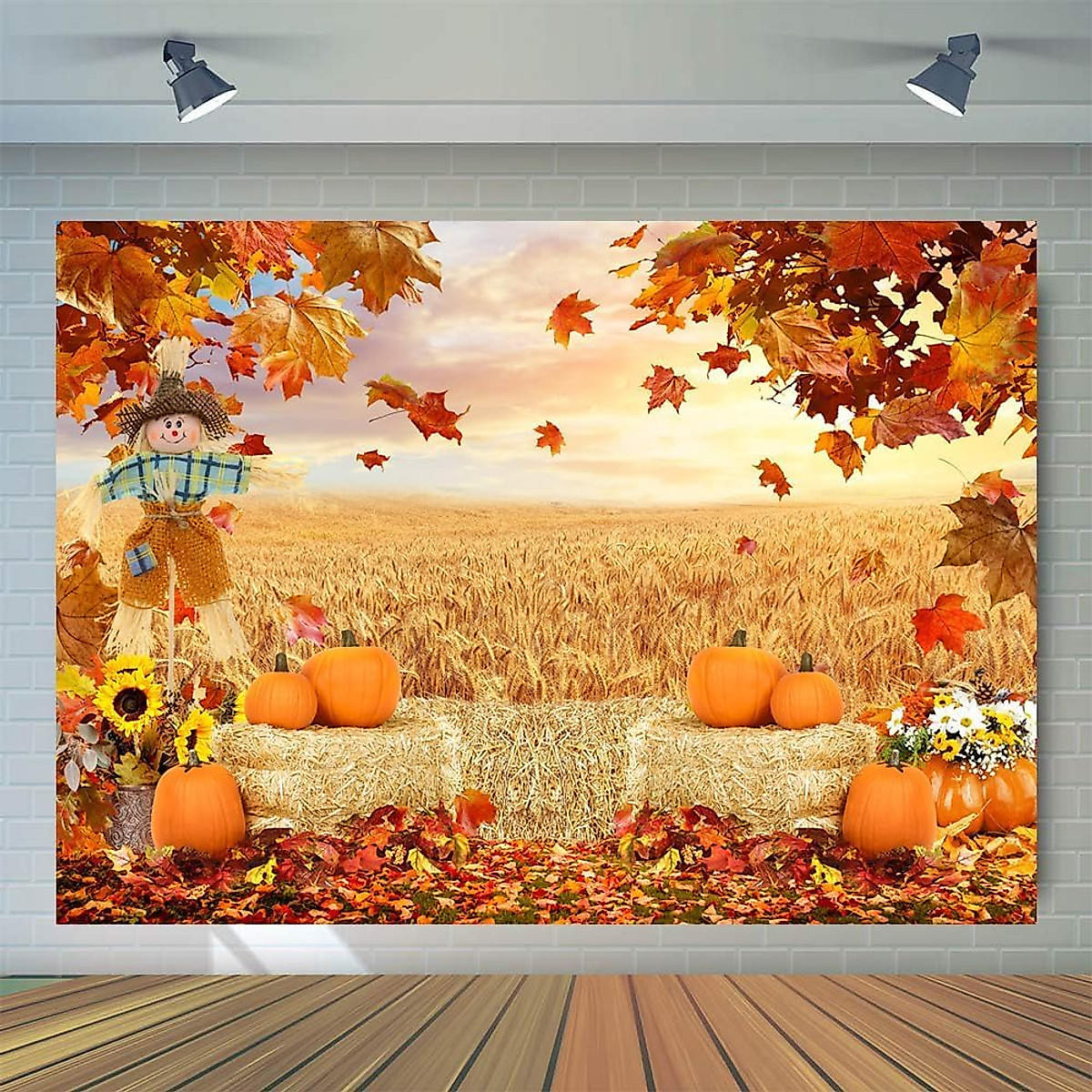 WOLADA 7x5FT Fall Backdrop Autumn Farm Harvest Backdrop Wheat Field Backdrop Thanksgiving Backdrop Farm Scene Backdrop Thanksgiving Photo Backdrop Thanksgiving Backdrops for Photography 12608