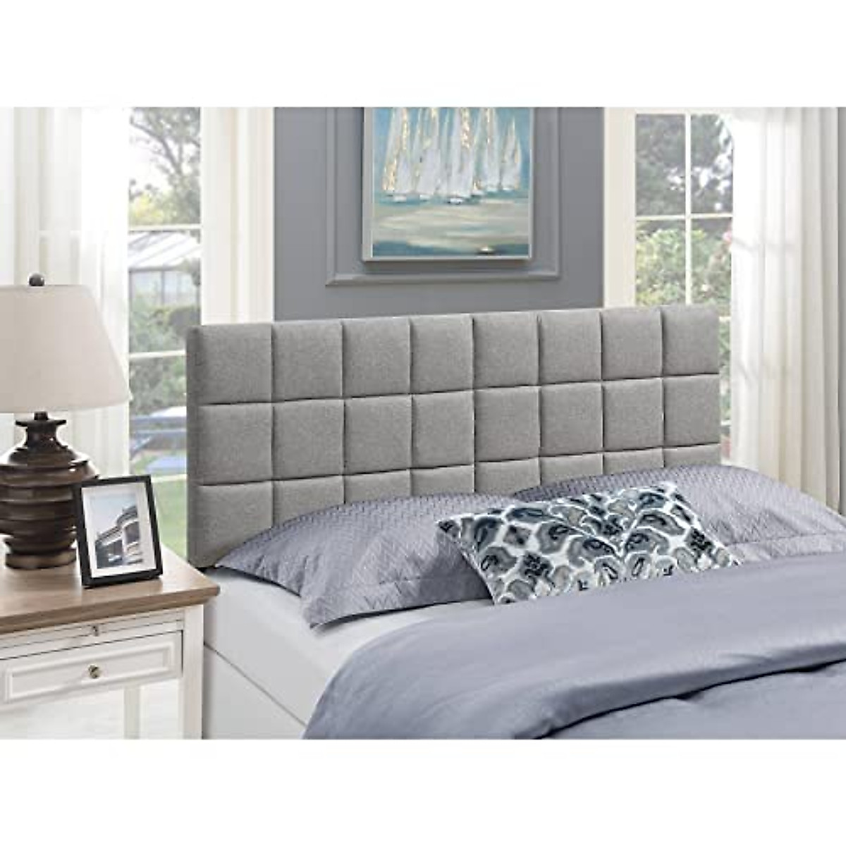 Ovis King Cream Adjustable Height Upholstered Panel Headboard with Plush Tufting
