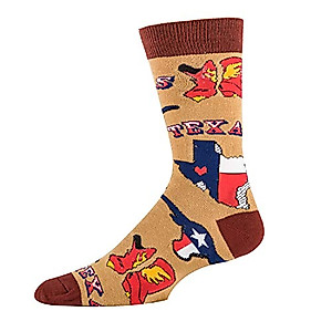 Oooh Yeah Men's Bob Ross Cotton Crew Funny Novelty Socks Christmas Socks (Texas Love), Size 8-13