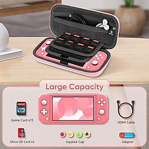 Fintie Carrying Case for Nintendo Switch Lite 2019, [Shockproof] Hard Shell Protective Cover Travel Bag w/15 Game Card & 2 Micro SD Card Slots for Switch Lite Console & Accessories, Rose Gold