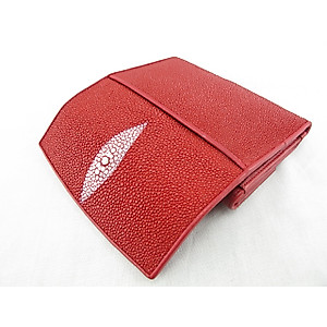 PELGIO Genuine Stingray Skin Women's Medium Clutch Wallet Purse (Black)