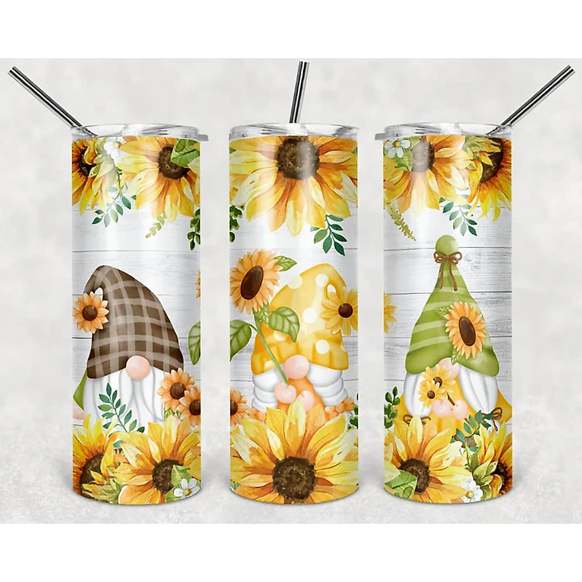 20oz Skinny Tumbler | Skinny | Tumbler | Sunflower | Gnome | Spring | Sublimation | Double Walled | Lid with Straw | Cute | Gnomes