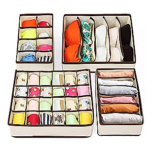 Closet Underwear Organizer，Foldable Storage Box Drawer Divider Kit , Desk Closet Fabric Organizer and Storage Drawer Dividers for Dresser Panties Underwear Bra Socks (4 Set)