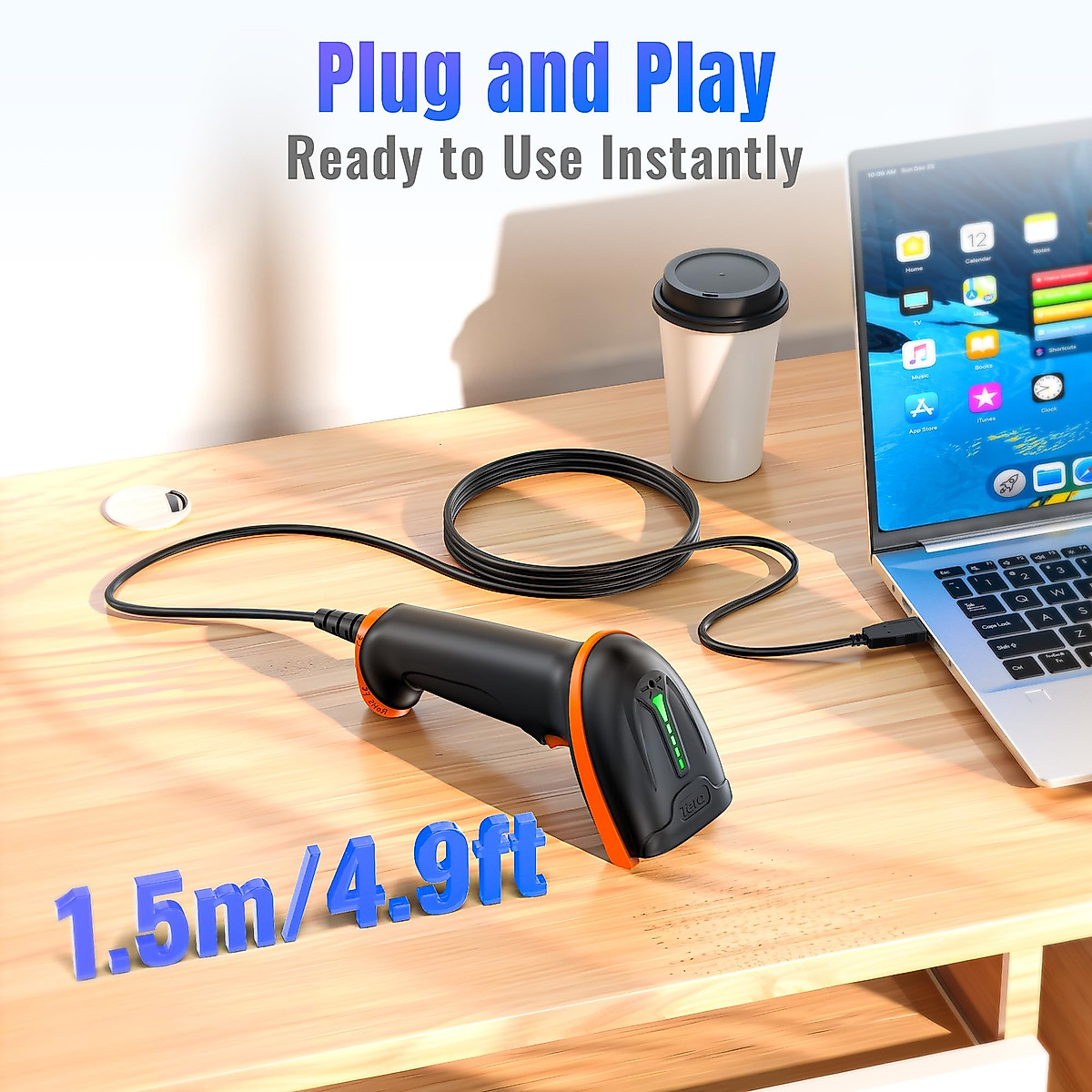 Tera Upgraded USB 2D QR Barcode Scanner Wired, Officially Certified Dustproof Shockproof Waterproof IP65 Ergonomic Handle Fast and Precise Scan for Windows Linux Plug and Play Model D5100Y