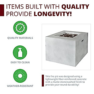 Kinger Home 32-Inch Outdoor Propane Smokeless Concrete Fire Pit for Patio, 50,000 BTU CSA Certified, Square