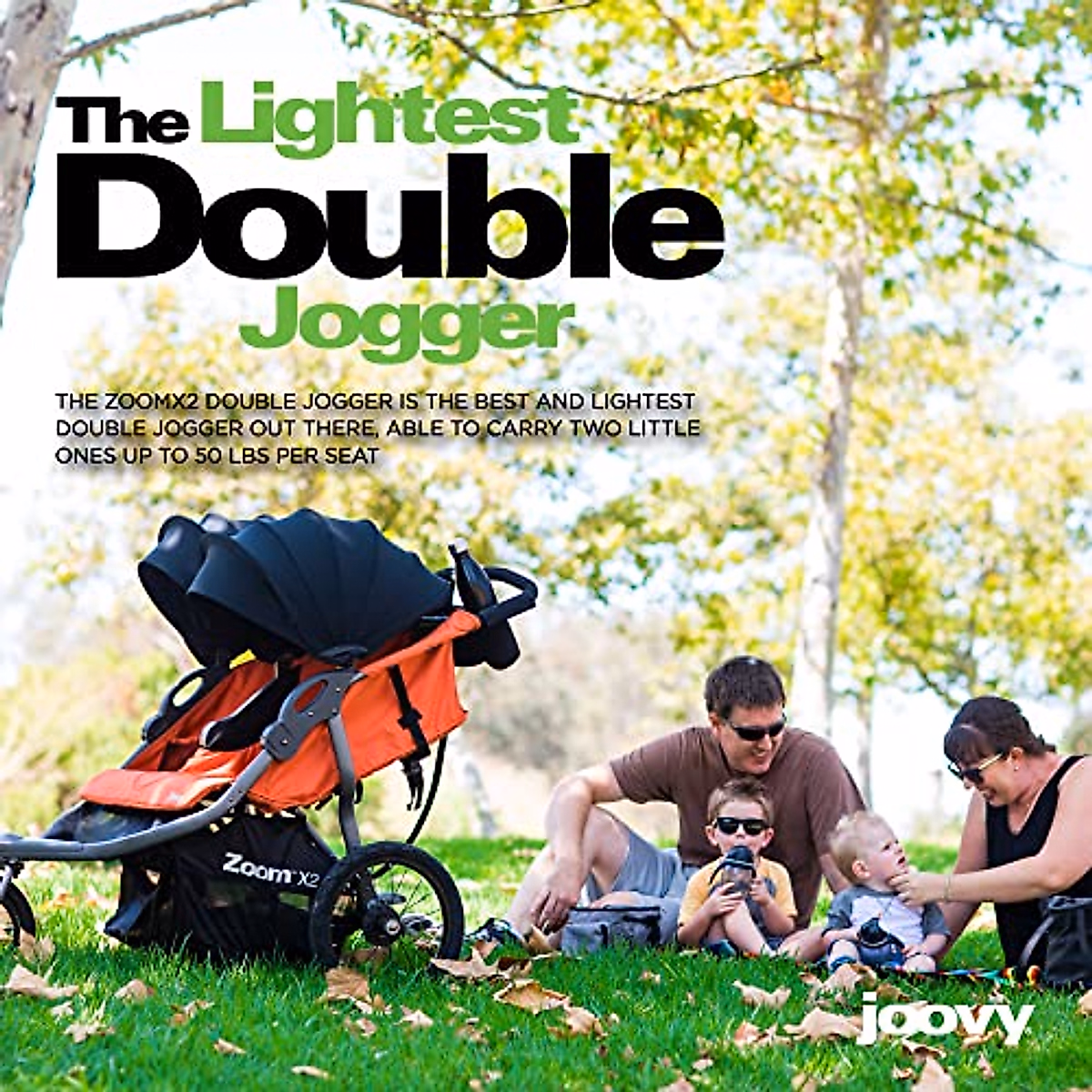 Joovy Zoom X2 Lightweight Performance Double Jogging Stroller Featuring Extra-Large Pneumatic Tires with Air Pump Included, Locking and Swiveling Front Tire, and Easy One-Handed Fold, Paprika