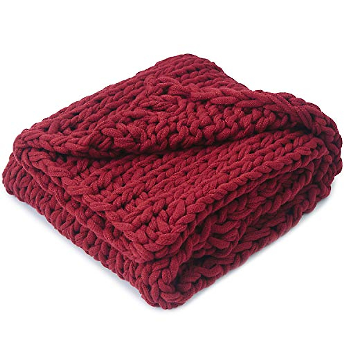 Cheer Collection Chunky Cable Knit Throw Blanket for Couch, Sofa, Bedroom and Living Room - Extra Soft and Cozy Decorative Throws - 50" x 60", Burgundy