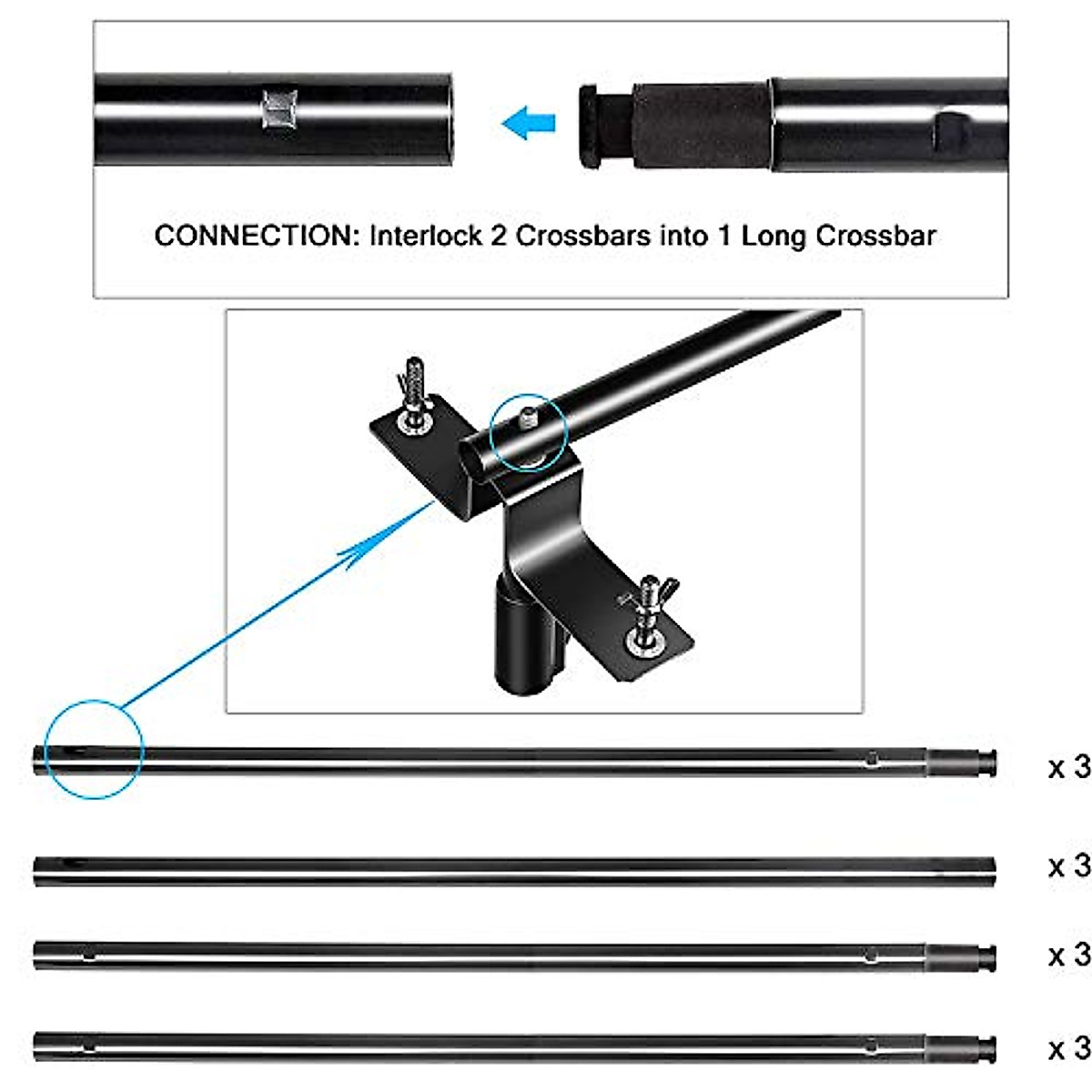 Emart Triple Crossbar 10 ft Wide 8.5 ft Height Backdrop Stand, Photo Video Studio Heavy Duty Adjustable Photography Muslin Background Support System Kit - 3 in 1 Multi Backdrop Stand