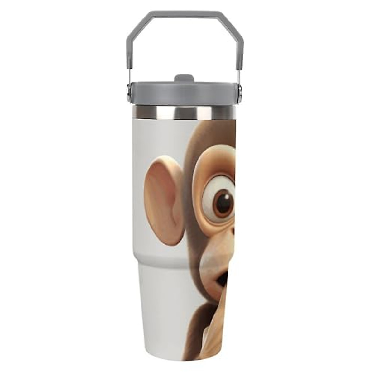 BWQJKUO Large Capacity Car Cup 30 Oz Stainless Steel The Silent Monkey Printed Travel Mug Leak-proof Flip Straw Tumbler with Handle,keeps Cold Or Ho