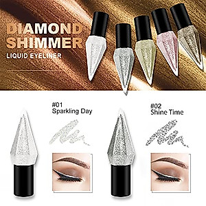 Erinde Liquid Glitter Eyeliner Colorful Set - 5 Colors Metallic Shimmer Silver White Gold Diamond Eye Liner, Long Lasting Glow Eyeliner Eye Shadow, Glittering Eyeliner Korean Makeup Make Eyes Sparkle