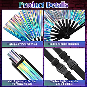 FairySandy Large Rave Fan UV Glow Hand Fan with Holster for Men/women, Rave Fan for Edm Music Festival Club Rave Accessories (Laser)