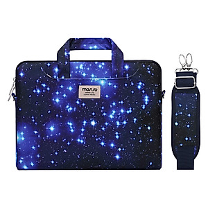 MOSISO Laptop Shoulder Bag Compatible with MacBook Air/Pro,13-13.3 inch Notebook,Compatible with MacBook Pro 14 inch 2023-2021 A2779 M2 A2442 M1,Starry Night Carrying Sleeve Case with Belt, Black