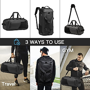 Gym Duffle Bag Waterproof Sports Duffel Bags Travel Weekender Bag for Men Women Overnight Bag with Shoes Compartment Black