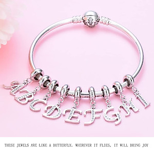 WKLQLQ 925 Sterling Silver Plated Platinum Letter Charm Beads A-Z Initial Charms for Bracelets Compatible With Pandora Bracelet DIY Alphabet Pendant. (Letter A)